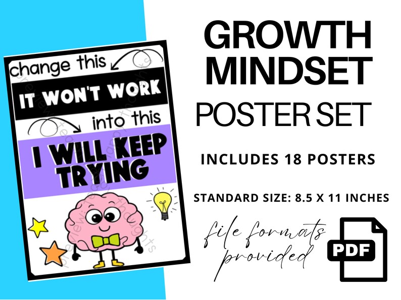 The POWER of YET Growth Vs. Fixed Mindset Posters Bulletin Board ...