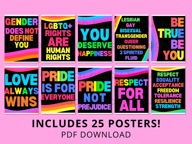 25 Posters BRIGHT Happy Pride Month June LGBTQ+ Equality Love Gender ...