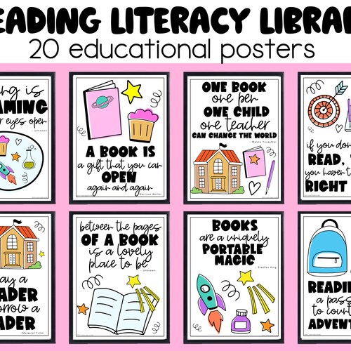 20 READING LIBRARY LITERACY Posters for Classroom Kids - Etsy