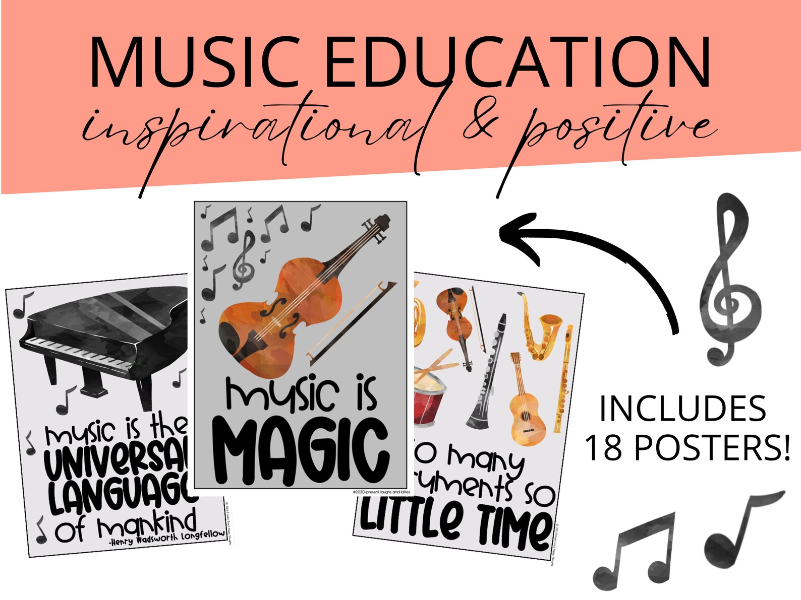 18 MUSIC Instruments CLASSROOM POSTERS Poster Set | Positive Puns ...
