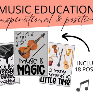 18 MUSIC Instruments CLASSROOM POSTERS Poster Set | Positive Puns ...