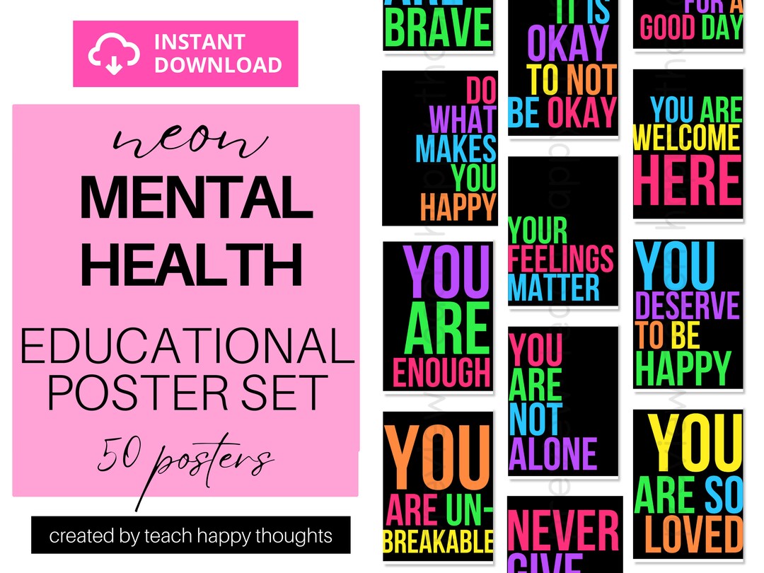 50 Bold Neon Color Inspirational Mental Health Mental Illness Wellbeing ...