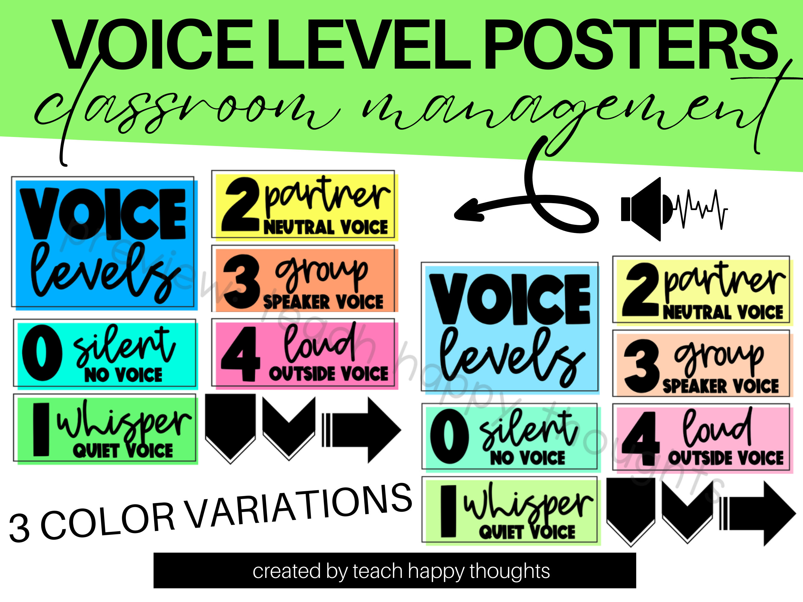 Voice / Noise Levels Signs for Classroom Management Brights Pastel ...