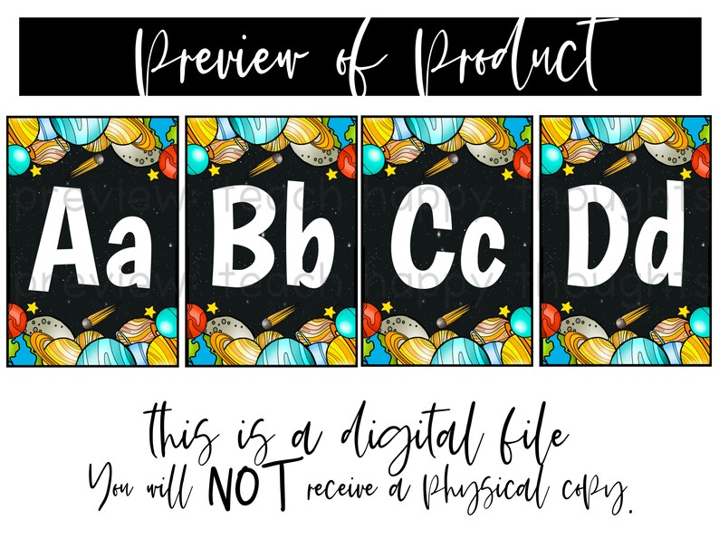 Space Themed Poster Set ALPHABET LETTER POSTERS Banner Planet - Etsy
