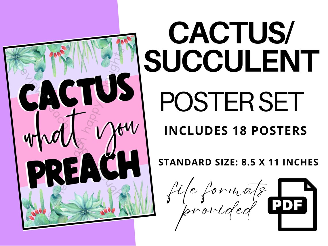 SUCCULENT CACTUS Plant Aloe POSTERS Poster Set Positive Inspirational ...