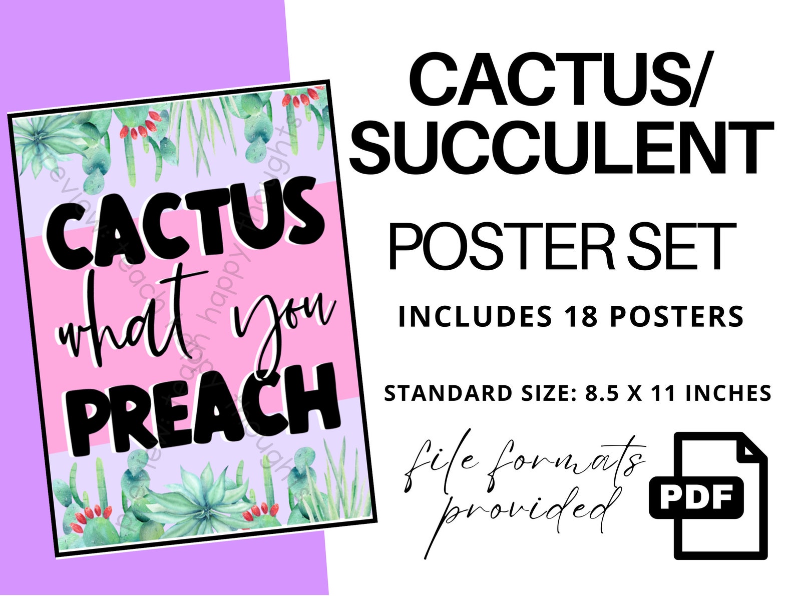 SUCCULENT CACTUS Plant Aloe POSTERS Poster Set Positive Inspirational ...