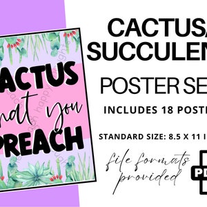 SUCCULENT CACTUS Plant Aloe POSTERS Poster Set Positive Inspirational ...