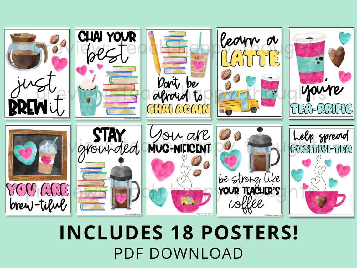 18 Coffee & Tea CLASSROOM POSTERS Learning Reading - Etsy