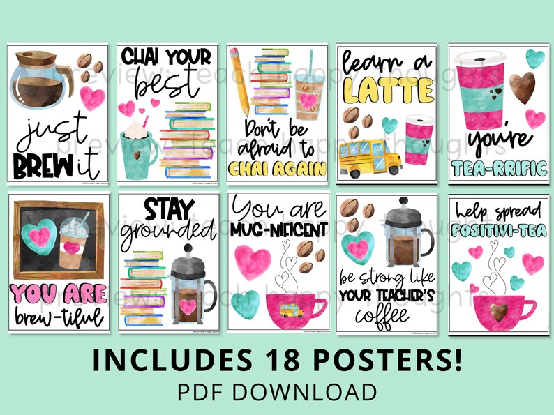 18 Coffee & Tea CLASSROOM POSTERS | Learning, Reading, Positive ...