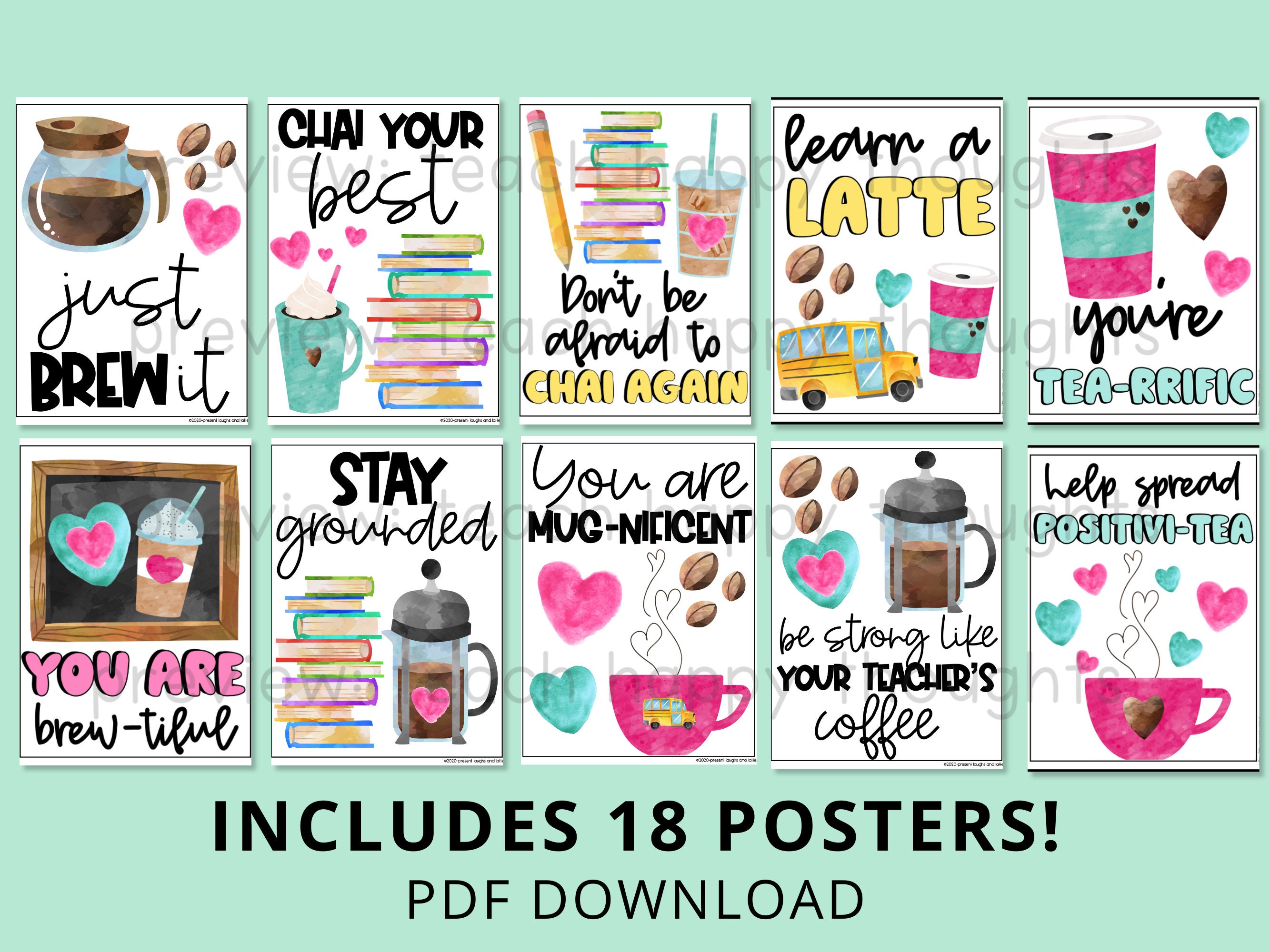18 Coffee & Tea CLASSROOM POSTERS Learning, Reading, Positive ...