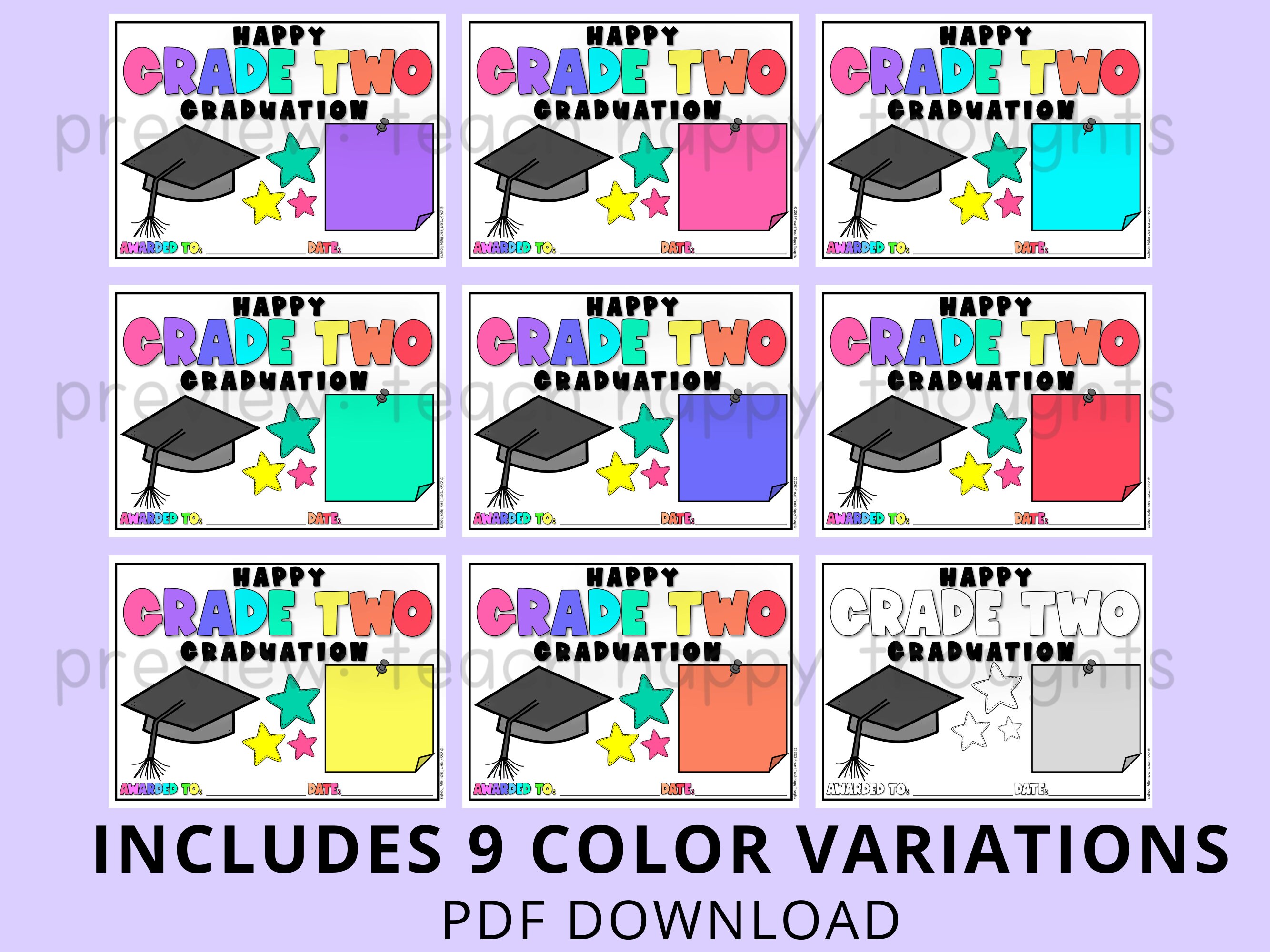 9 GRADE TWO Graduation Certificates Diplomas Awards | End of Year Party ...