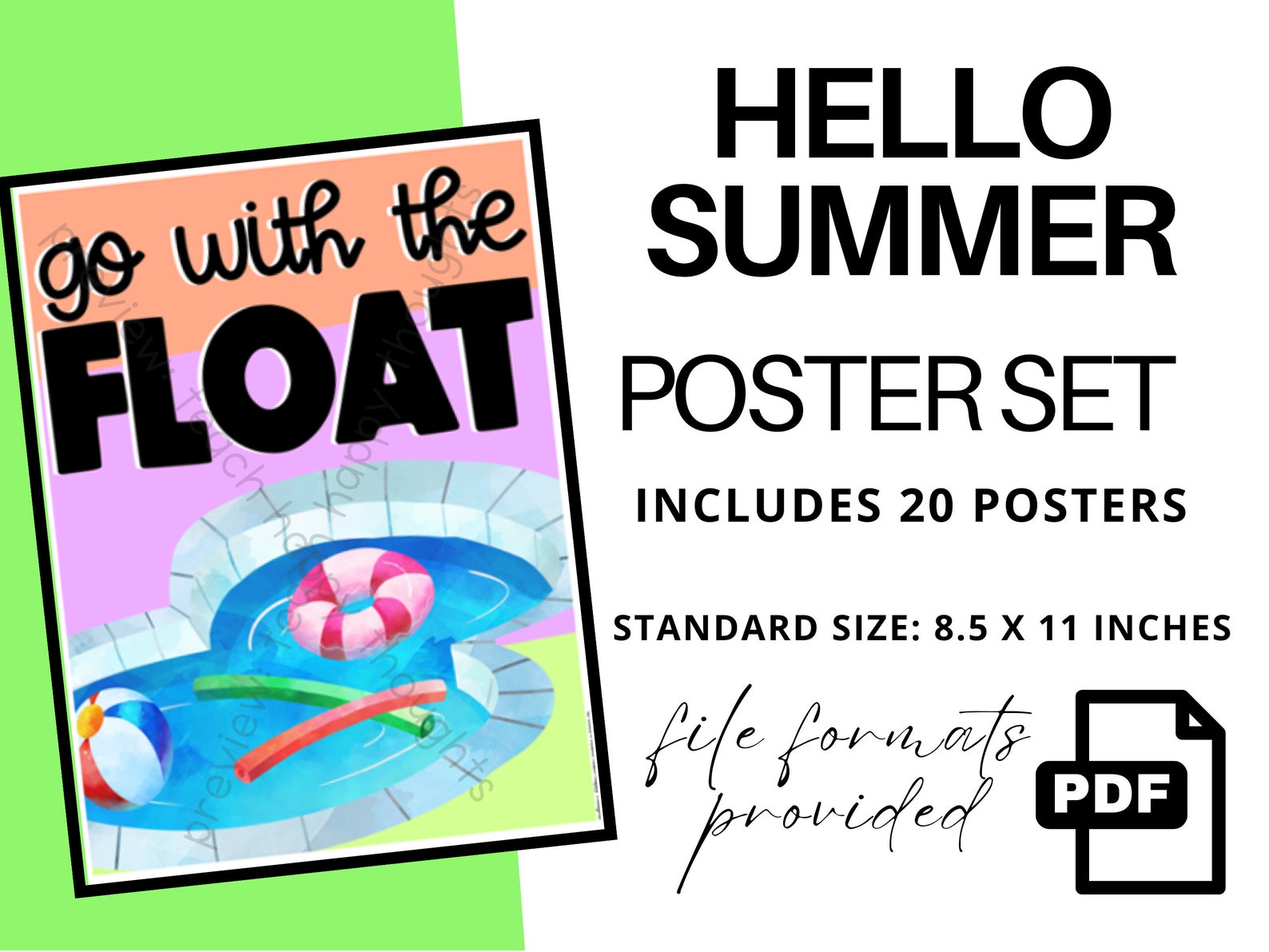 SUMMER Flowers Bugs Plant July August Beach Pool POSTERS Poster Set ...