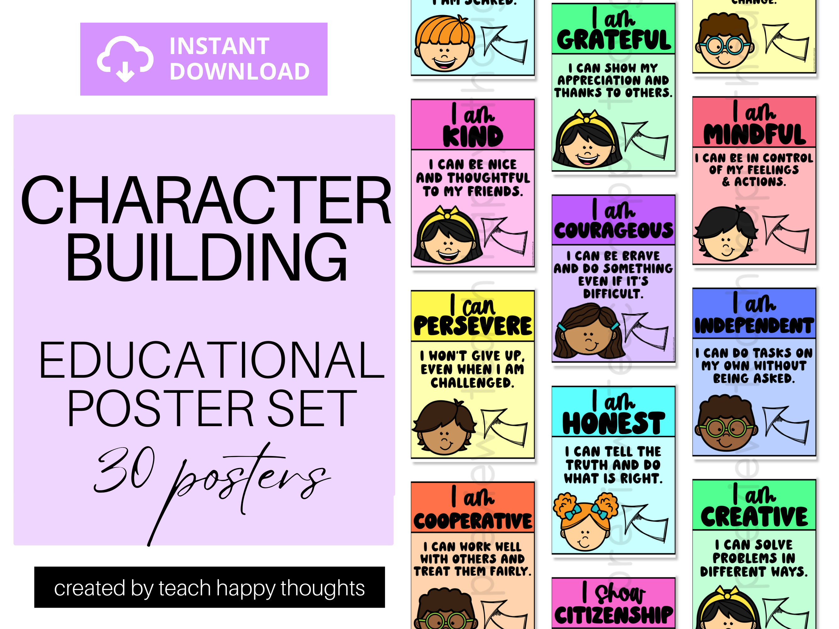 Character Building/traits | 30 Classroom Expectation Posters Color and ...