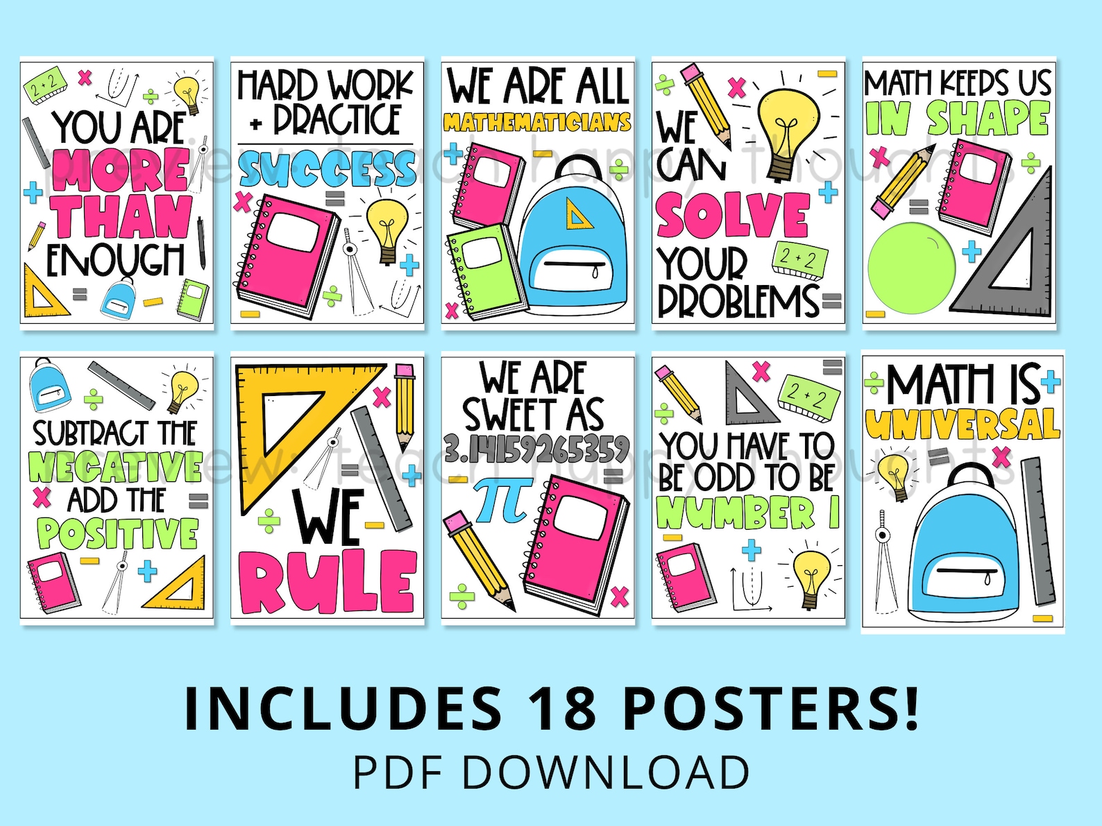 18 MATHS CLASSROOM POSTERS | Math Teacher Class Classroom Decor ...