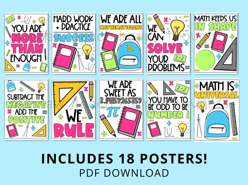 18 MATHS CLASSROOM POSTERS | Math Teacher Class Classroom Decor ...