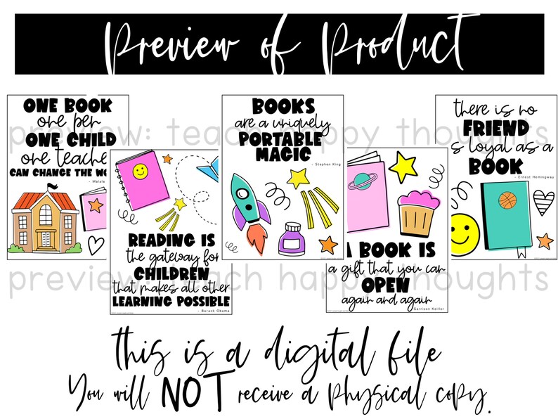 20 READING LIBRARY LITERACY Posters for Classroom Kids - Etsy