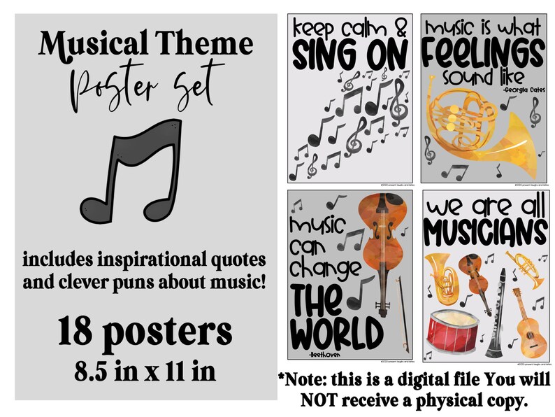 18 MUSIC Instruments CLASSROOM POSTERS Poster Set Positive - Etsy