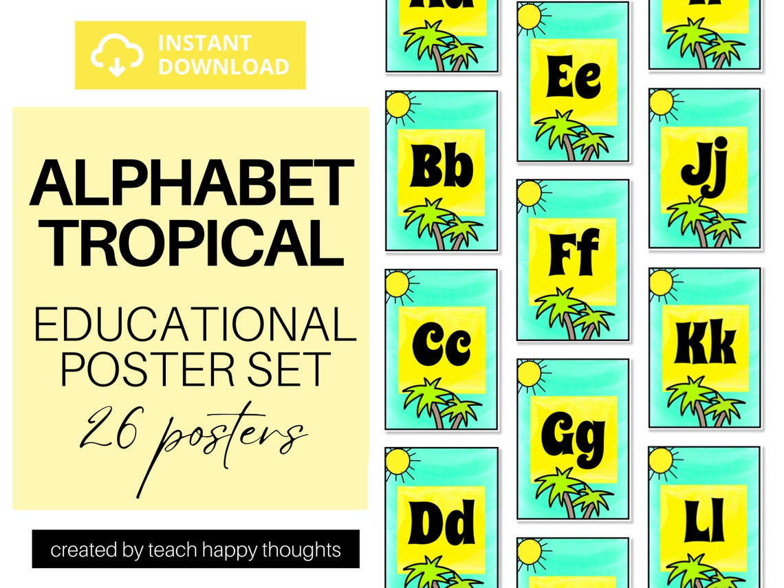 Tropical Sunshine Palm ALPHABET LETTER POSTERS 26 Clipart Banner Poster ...