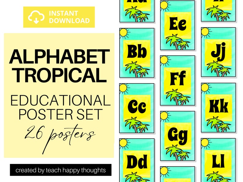 Tropical Sunshine Palm ALPHABET LETTER POSTERS 26 Clipart Banner Poster ...