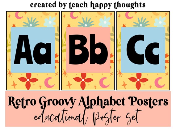 Retro Groovy Vintage Whimsical ALPHABET LETTER POSTERS 26 - Etsy