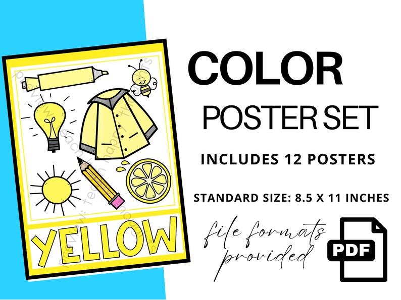 12 COLOR Classroom Poster Set - 12 POSTERS | Primary Secondary Colours ...