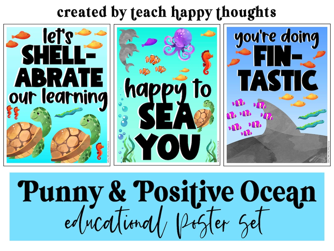 OCEAN SEA Puns Quotes Poster Set Posters Inspirational - Etsy Canada