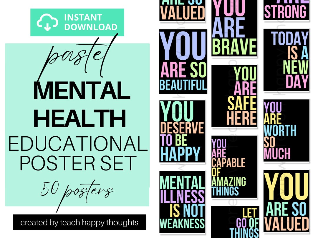50 Bold Pastel Inspirational Mental Health, Mental Illness & Wellbeing ...