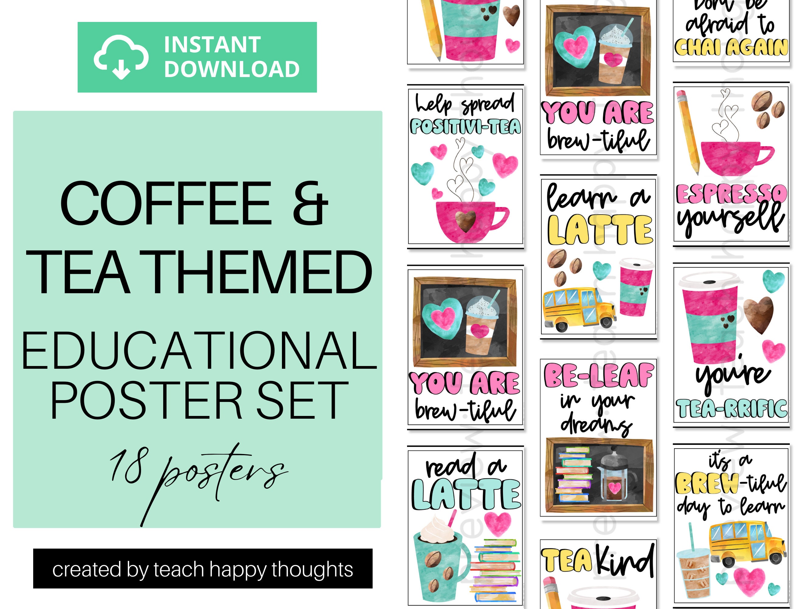 18 Coffee & Tea CLASSROOM POSTERS | Learning, Reading, Positive ...