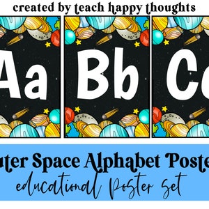 Space Themed Poster Set ALPHABET LETTER POSTERS Banner Planet - Etsy