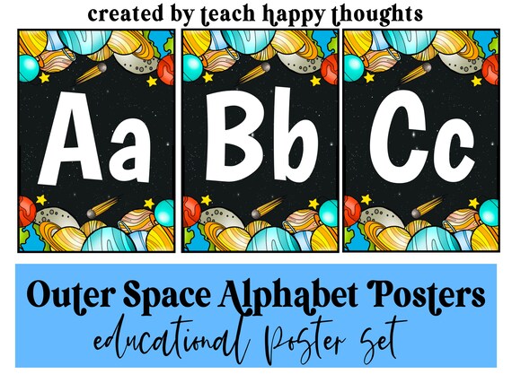 Space Themed Poster Set ALPHABET LETTER POSTERS Banner Planet - Etsy