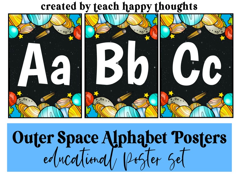 Space Themed Poster Set ALPHABET LETTER POSTERS Banner Planet - Etsy
