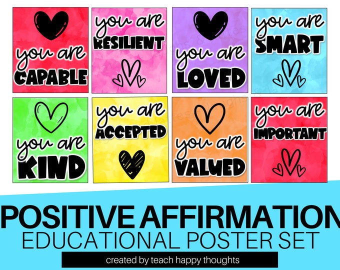 POSITIVE AFFIRMATION Bright Color Poster Bulletin Board Set | 22 ...