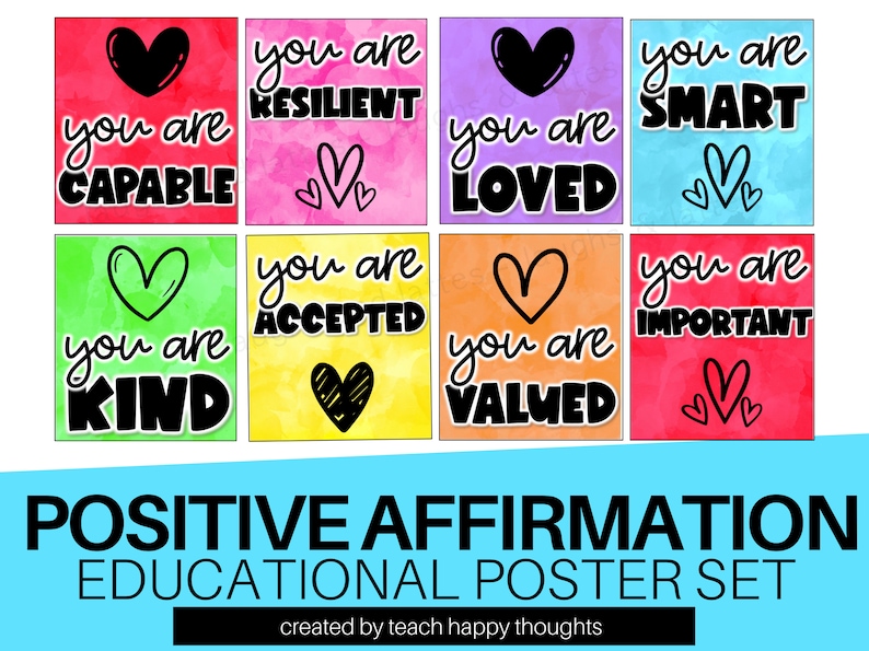 POSITIVE AFFIRMATION Bright Color Poster Bulletin Board Set | 22 ...