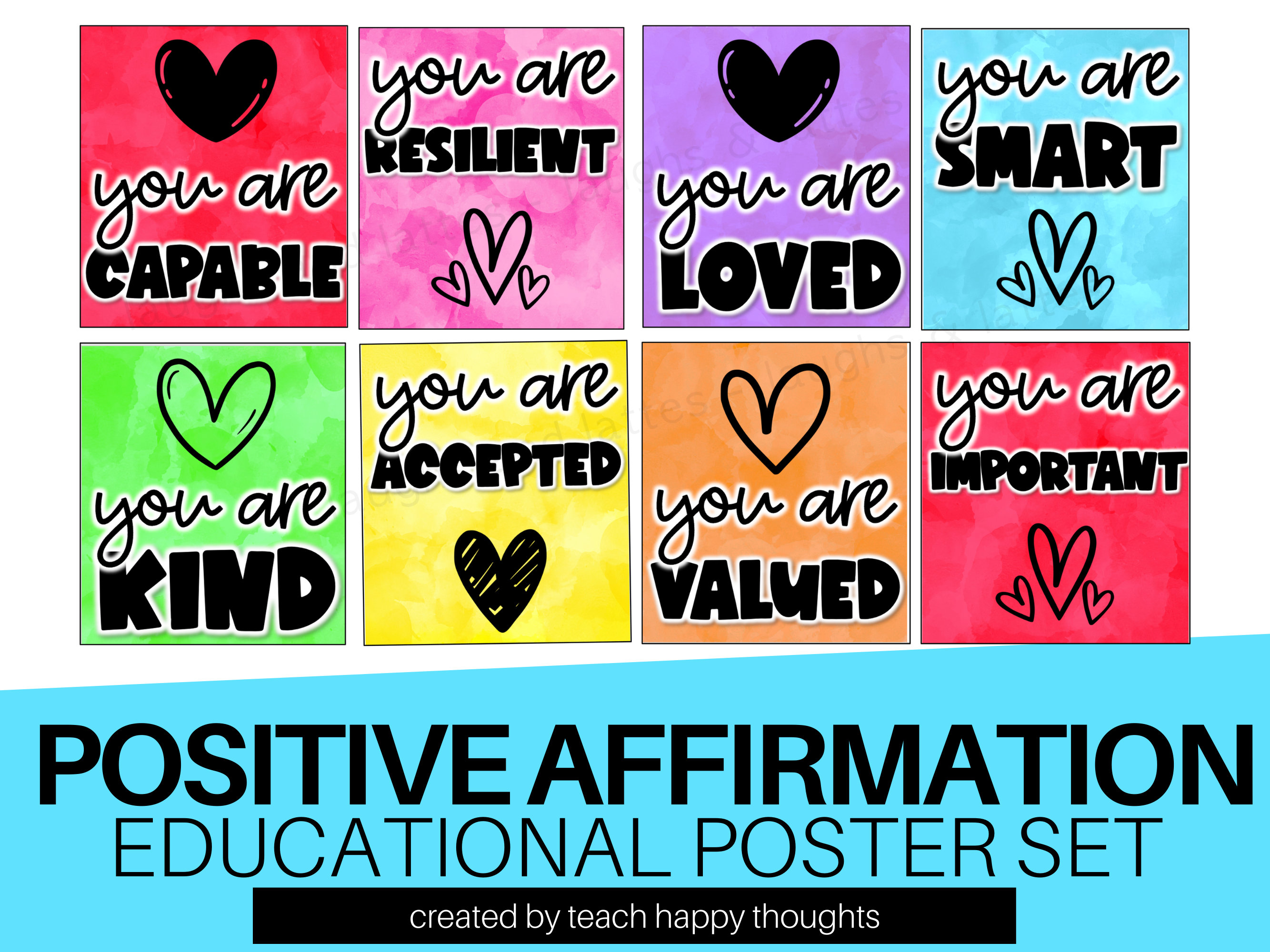 POSITIVE AFFIRMATION Bright Color Poster Bulletin Board Set | 22 ...