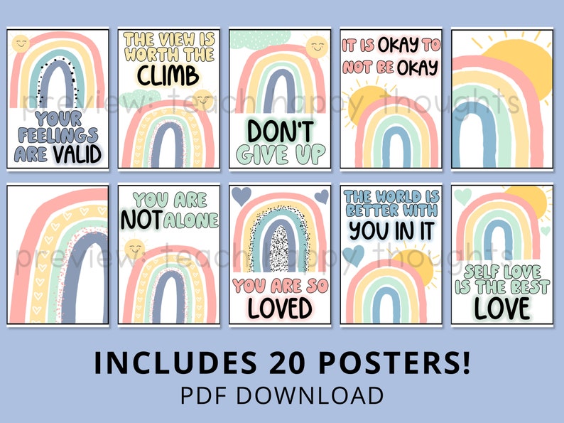 20 Inspirational Mental Health & Wellbeing Posters CLASSROOM POSTER SET ...