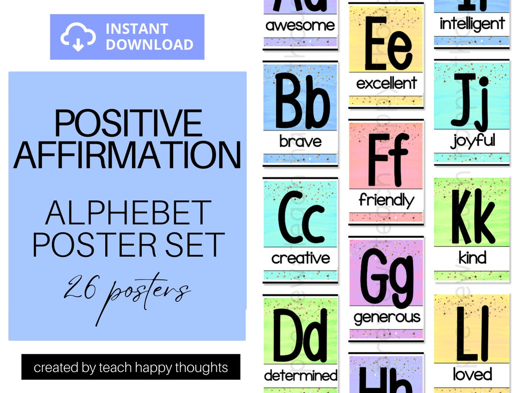 Positive Affirmation ALPHABET Posters With WORD WALL Circles ...