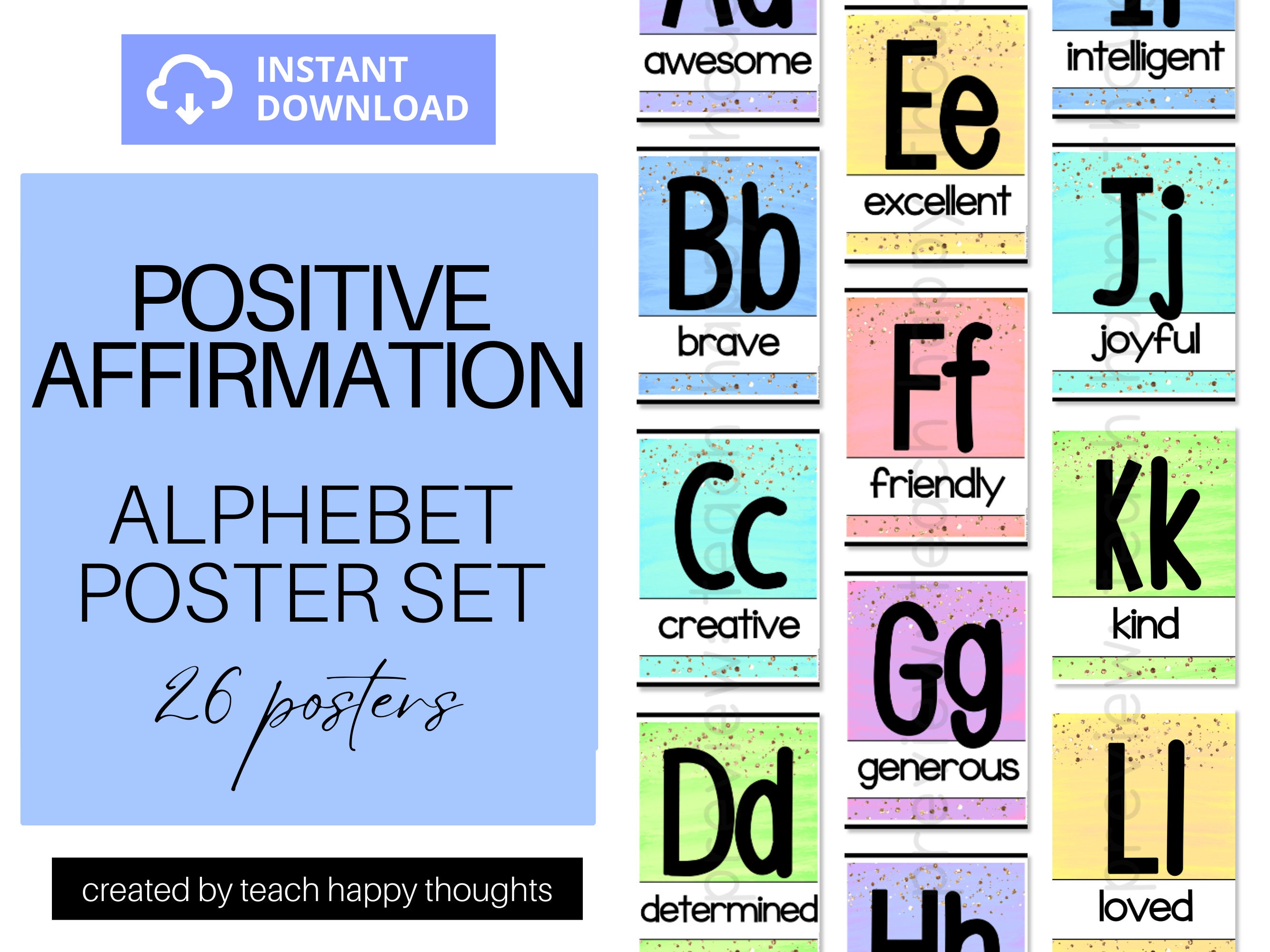 Positive Affirmation ALPHABET Posters With WORD WALL Circles ...