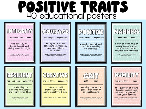 DEFINITION Posters Character Traits & Qualities Pastel - Etsy
