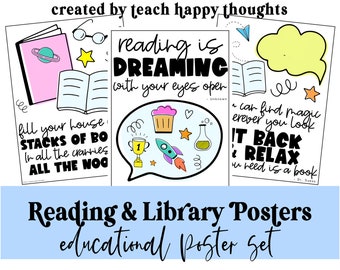 20 READING LIBRARY LITERACY Posters for Classroom Kids - Etsy
