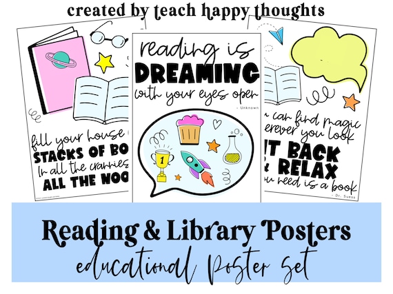 20 READING LIBRARY LITERACY Posters for Classroom Kids - Etsy