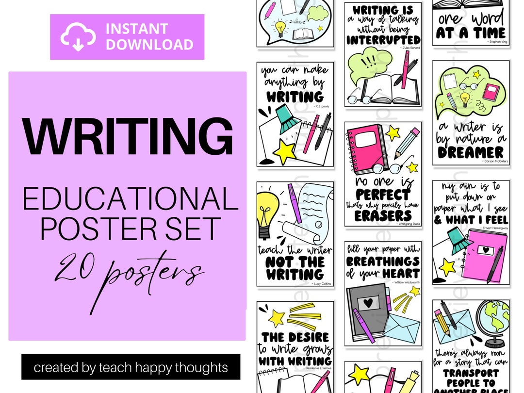 20 Inspirational WRITING Posters Set Poster Set Literacy Writer ...