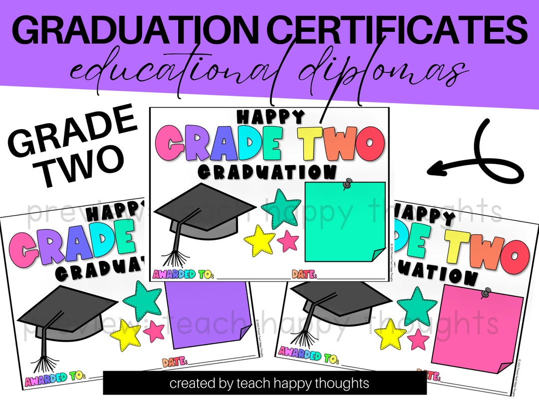 9 GRADE TWO Graduation Certificates Diplomas Awards | End of Year Party ...
