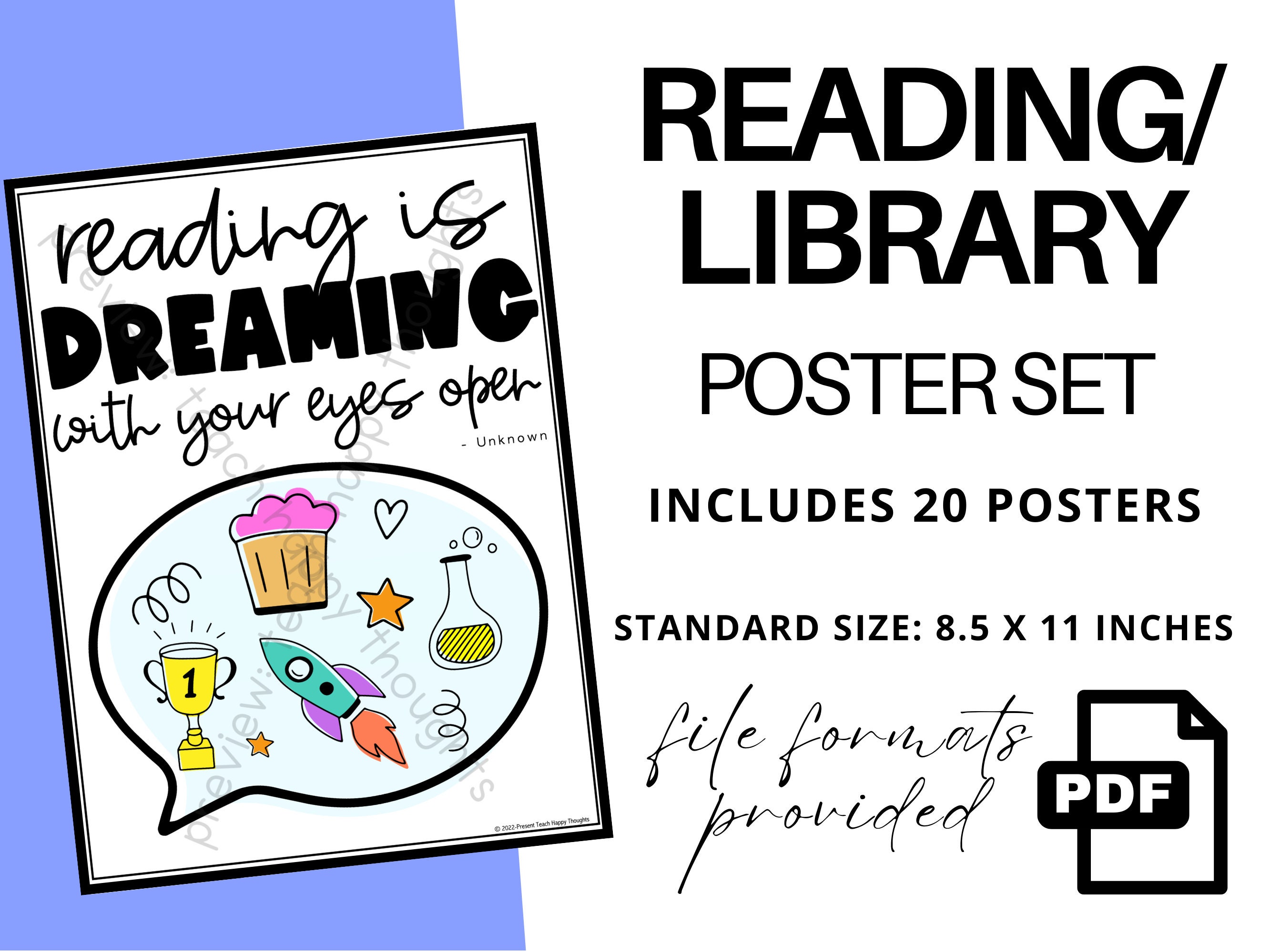 20 READING | LIBRARY | LITERACY Posters for Classroom, Kids Room or ...