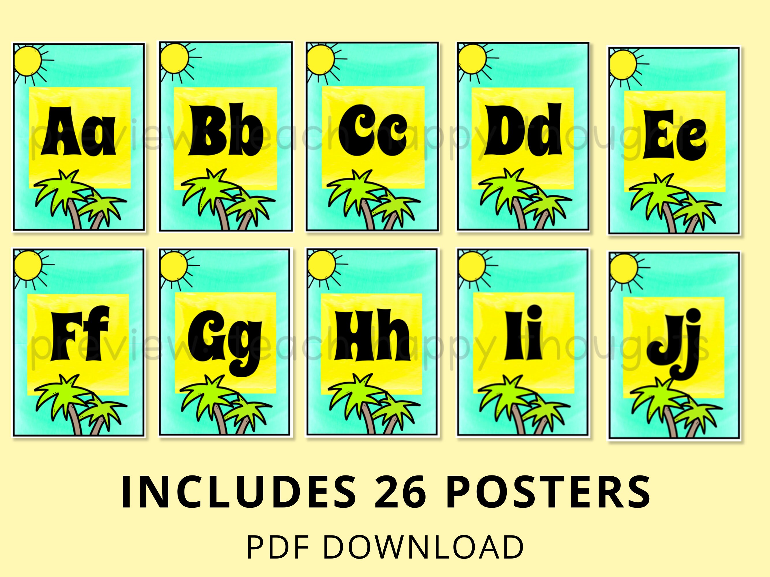 Tropical Sunshine Palm ALPHABET LETTER POSTERS 26 Clipart Banner Poster ...