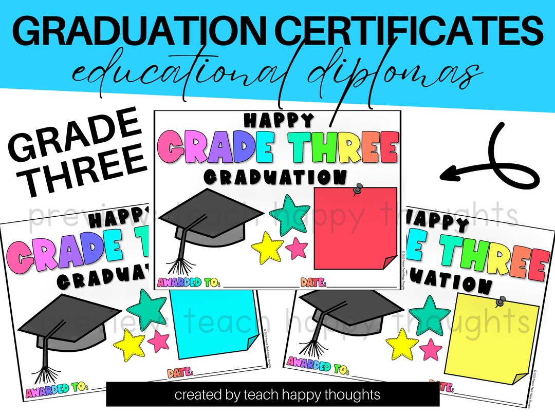 9 GRADE THREE Graduation Certificates Diplomas Awards | End of Year ...