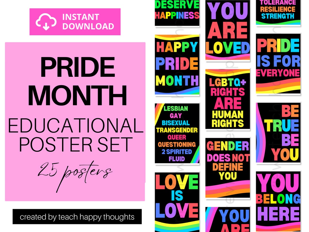 25 Posters BRIGHT Happy Pride Month June LGBTQ+ Equality Love Gender ...