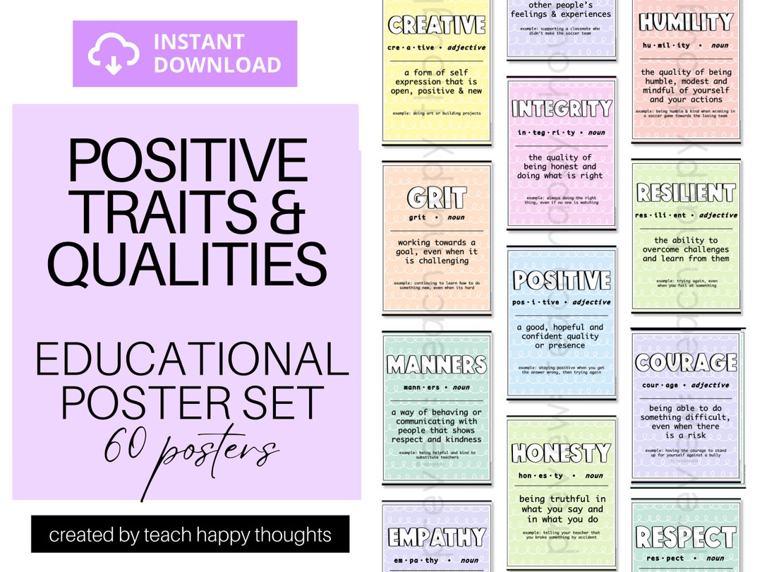 DEFINITION Posters Character Traits & Qualities | Pastel Poster Set ...