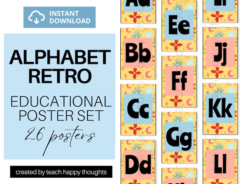 Retro Groovy Vintage Whimsical ALPHABET LETTER POSTERS 26 - Etsy