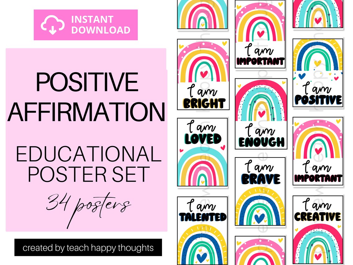 20 Positive Affirmation Posters for Classroom, Kids Room or Educational ...