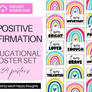 20 Positive Affirmation Posters for Classroom, Kids Room or Educational ...